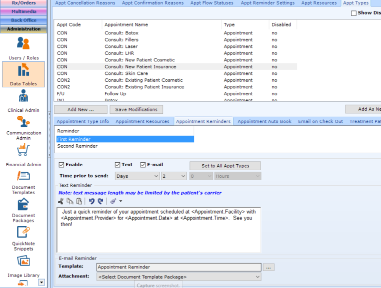 Configuring Appointment Reminders