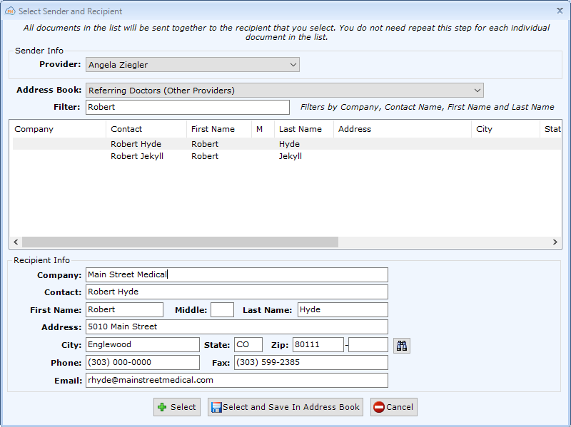 Select Sender and Recipient